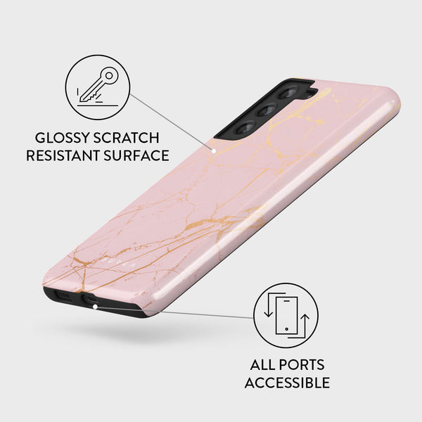 Peachy Gold - Pink Marble Samsung Galaxy S21 FE Case | BURGA