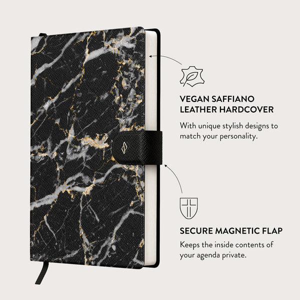 Make A Wish - Gold Marble Saffiano Leather Journal Notebook | BURGA