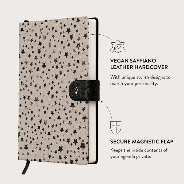 Sparkling Tiara - Stars Saffiano Leather Journal Notebook | BURGA
